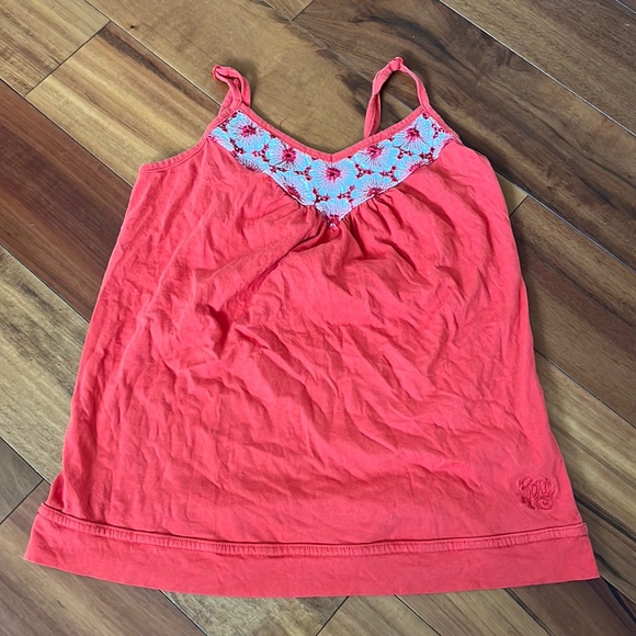 Roxy | Tops | Roxy Orange Tank Top White Embroidered Flowers | Poshmark